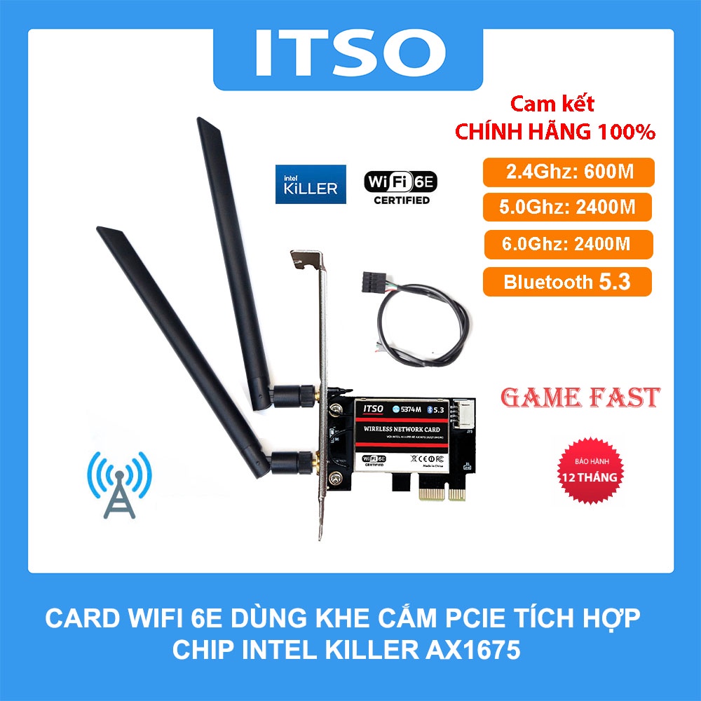 Card WIFI 6E dùng chip Intel Killer AX1675 chuyên game khe cắm PCI dùng ...