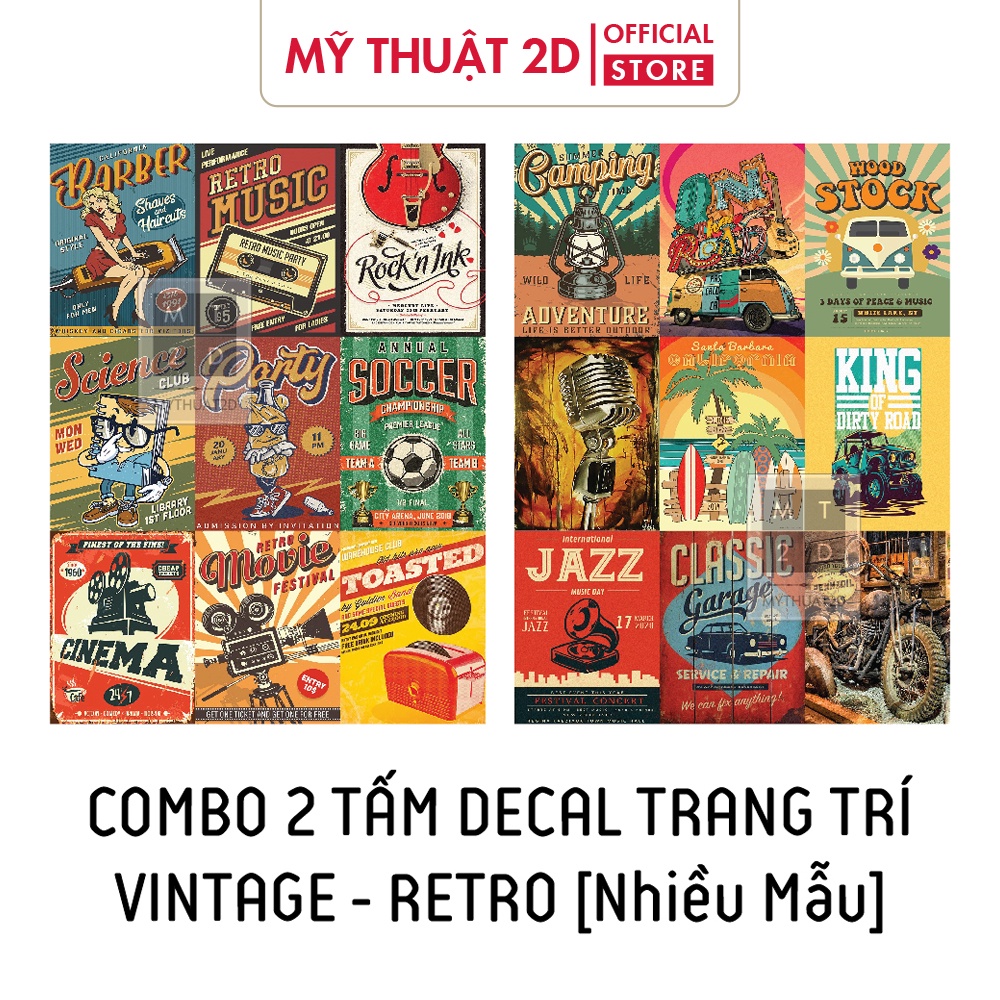 COMBO 2 TẤM DECAL TRANG TRÍ VINTAGE - RETRO, KT: 60x45cm x 2 tấm ...