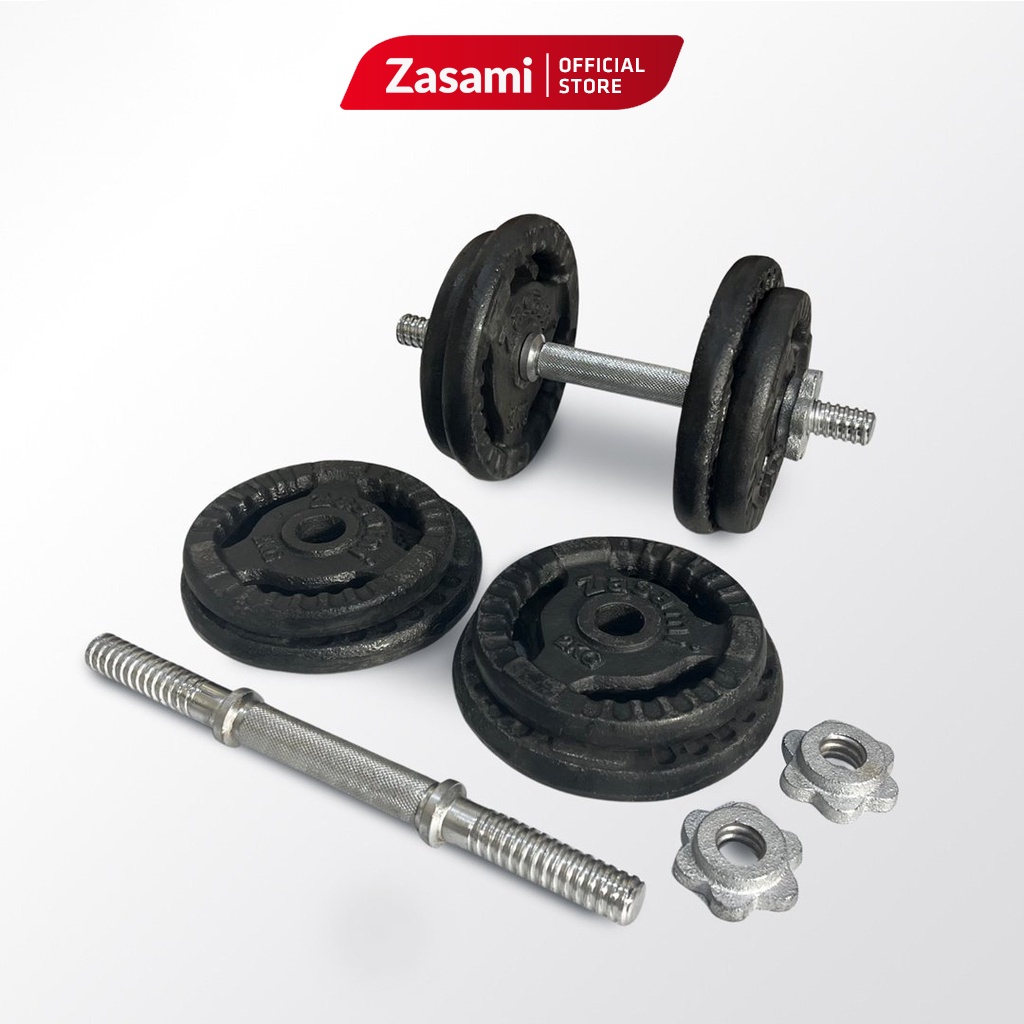 Bộ 2 Đòn Tạ Tay Zasami - 32kg Tạ ( gồm 2 đòn tạ và 4 đĩa mức tạ 5kg, 4 ...