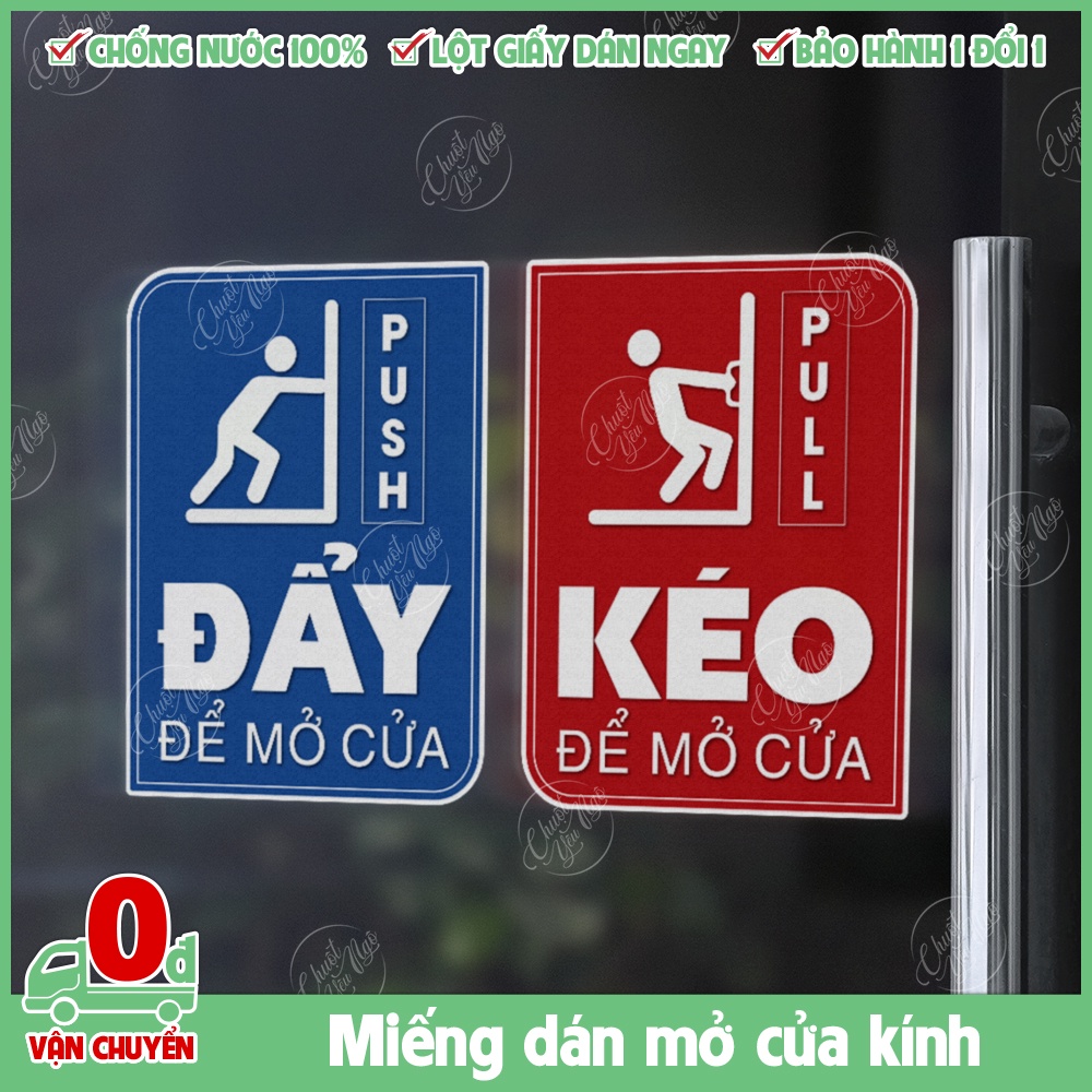 2 miếng decal dán cửa kính kéo đẩy mở cửa tự động PULL PUSH chất liệu ...