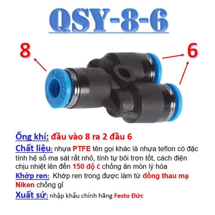 Khớp nối nhanh chữ Y dây hơi máy nén khí, đầu cút (co, giắc) nối ống khí phi 4-6-8-10-12-16 ...