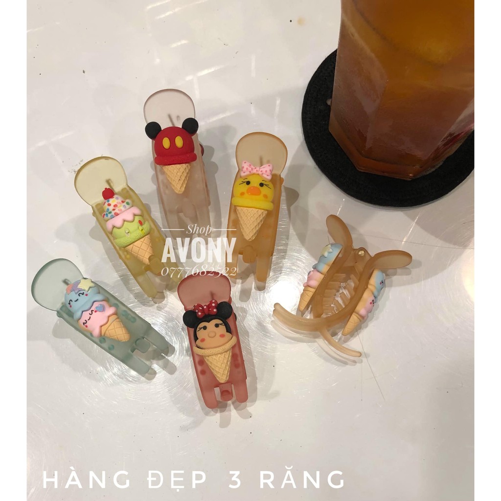 Kẹp tóc càng cua 3 - 5 răng màu nhám đính icon kem ốc quế - kem cone ...
