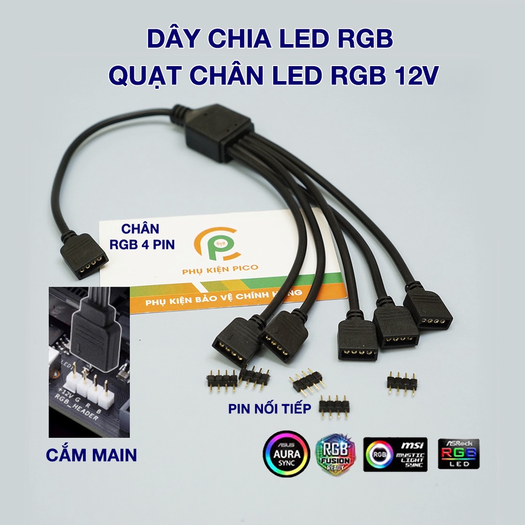 Dây chia cổng RGB 4pin loại 1 ra 1, 3, 5 kèm jump 2 đầu đực tương ứng ...