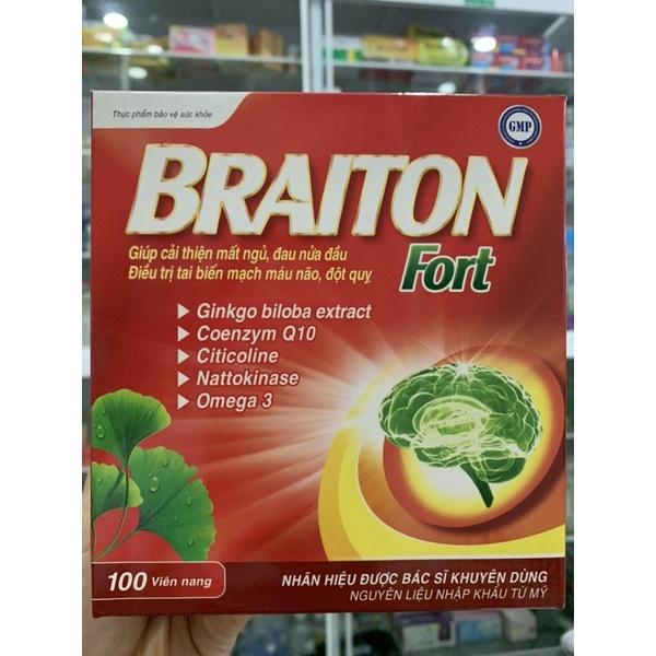 BRAITON Fort. Cải Thiện Đau Nửa Đầu, Đột Quỵ. Bổ Não. Hộp 100viên ...
