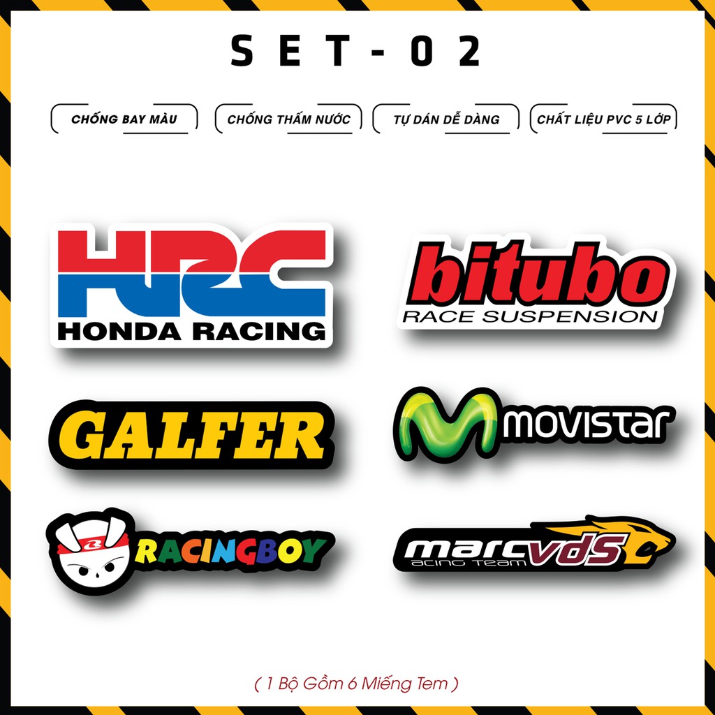 Tem HRC, Movistar, Galfer,... | LG02 |Dán Xe Máy, Xe Điện, Nón Bảo Hiểm ...