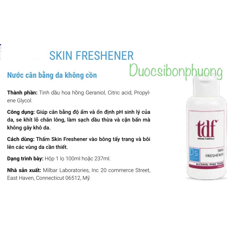 TDF Skin Freshener Toner 100ML , 237ml dưỡng ẩm không chứa cồn tăng hấp ...