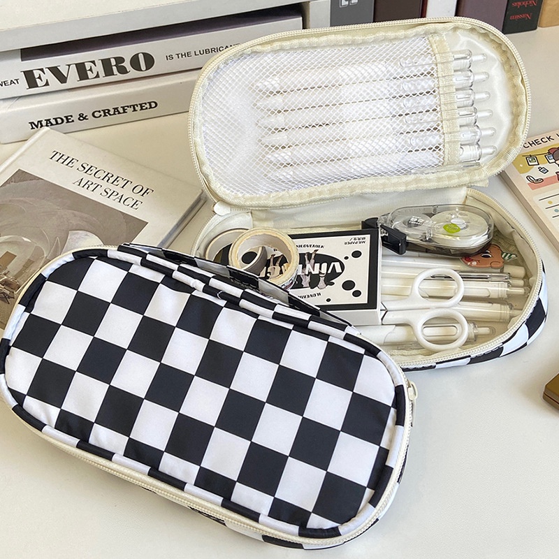 Ohaya D194 Đen Trắng Checkerboard Hộp Đựng Bút Chì Dung Tích Lớn Túi Bút Chì Di Động Văn Phòng ...