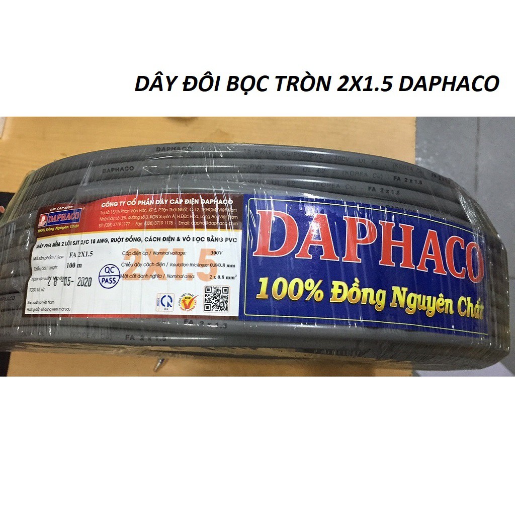 DÂY ĐIỆN ĐÔI 2X1.5 DAPHACO CÓ BỌC TRÒN,DÂY ĐÔI CÓ BỌC ĐƠN GIÁ THEO MÉT ...