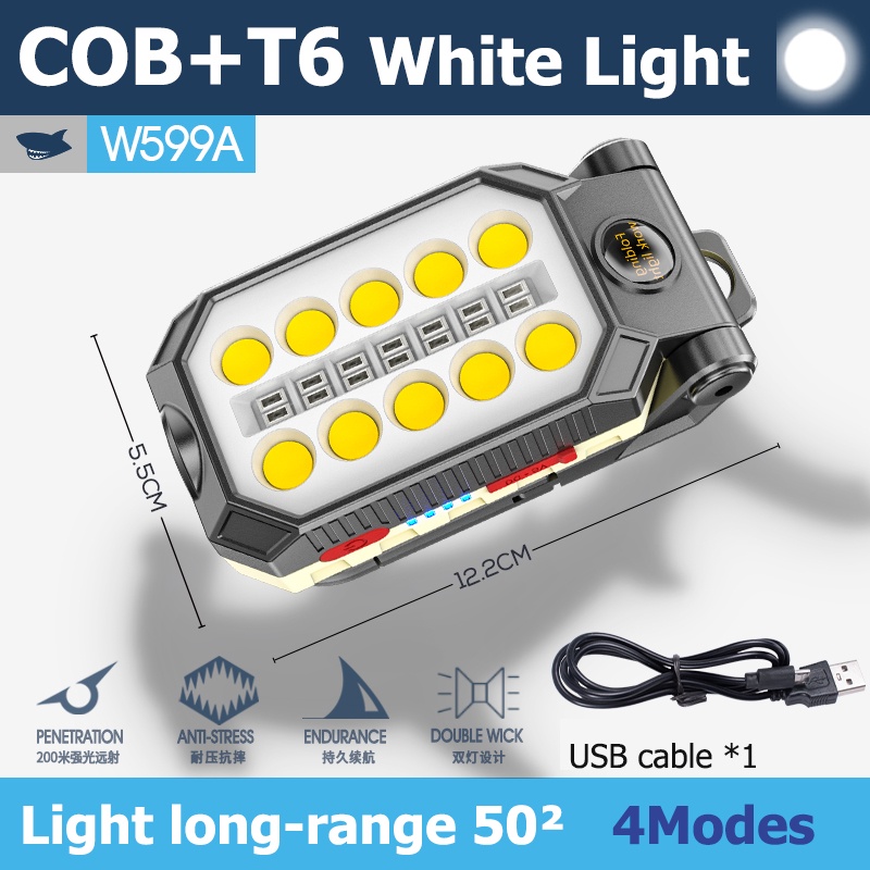 Đèn pin LED COB Smiling Shark W599 sạc USB từ tính không thấm nước cho sửa chữa xe hơi / cắm ...
