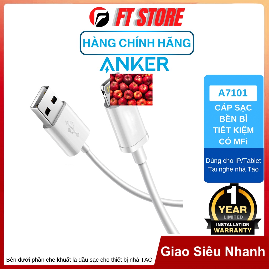 [GIAO HỎA TỐC] Cáp sạc giá rẻ Anker A7101 A to L 0.9m BH12Th | Shopee ...