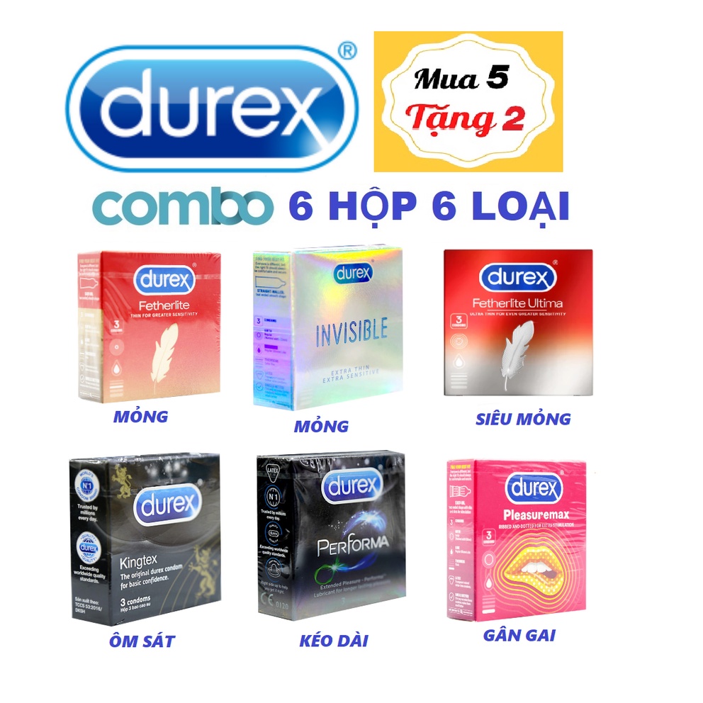 [Mua 5 Tặng 2] Combo 7 Hộp Bao Cao Su Durex, BCS Siêu Mỏng, Có Chất Gây Tê Giúp Kéo Dài Thời ...