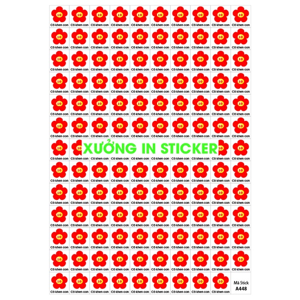 Sticker HOA kèm chữ CÔ KHEN CON 10 tờ A4 - SP448 | Shopee Việt Nam