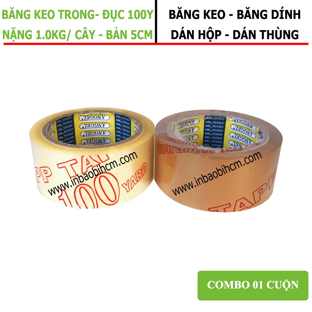 Băng keo Trong, Đục 100Y, loại 4F8, 1kg / Cây (6 cuộn), băng keo dán thùng, băng dính dán hộp ...