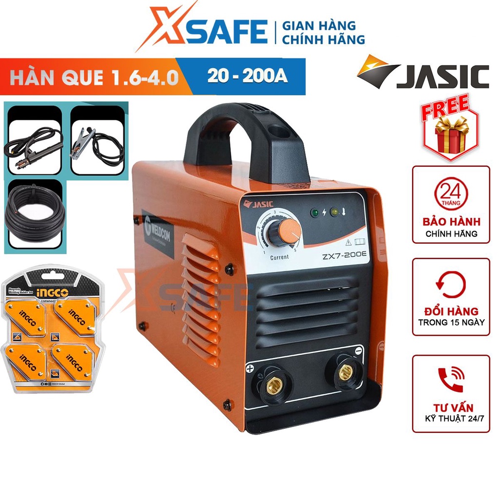 Máy hàn que điện tử Jasic ZX7-200E điện áp ra không tải 57V, phạm vi điều chỉnh dòng hàn 20A ...