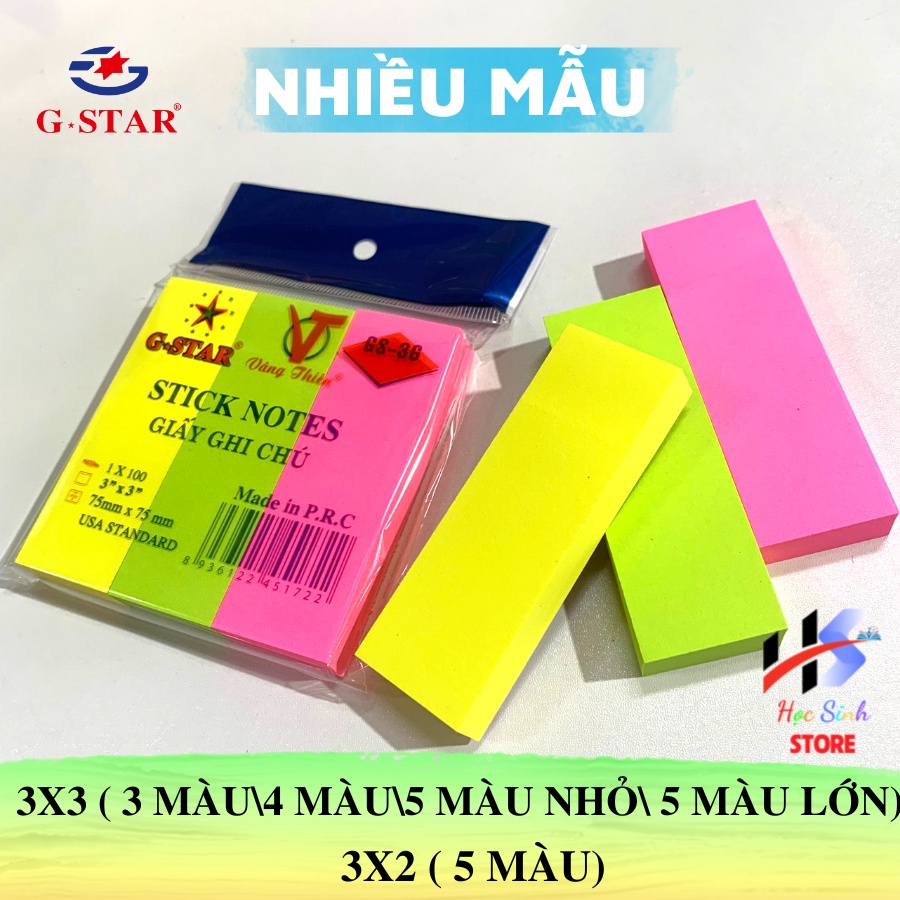 Giấy ghi chú, giấy note nhiều màu dạ quang Gstar GS 36, xấp 100 tờ tiêu ...