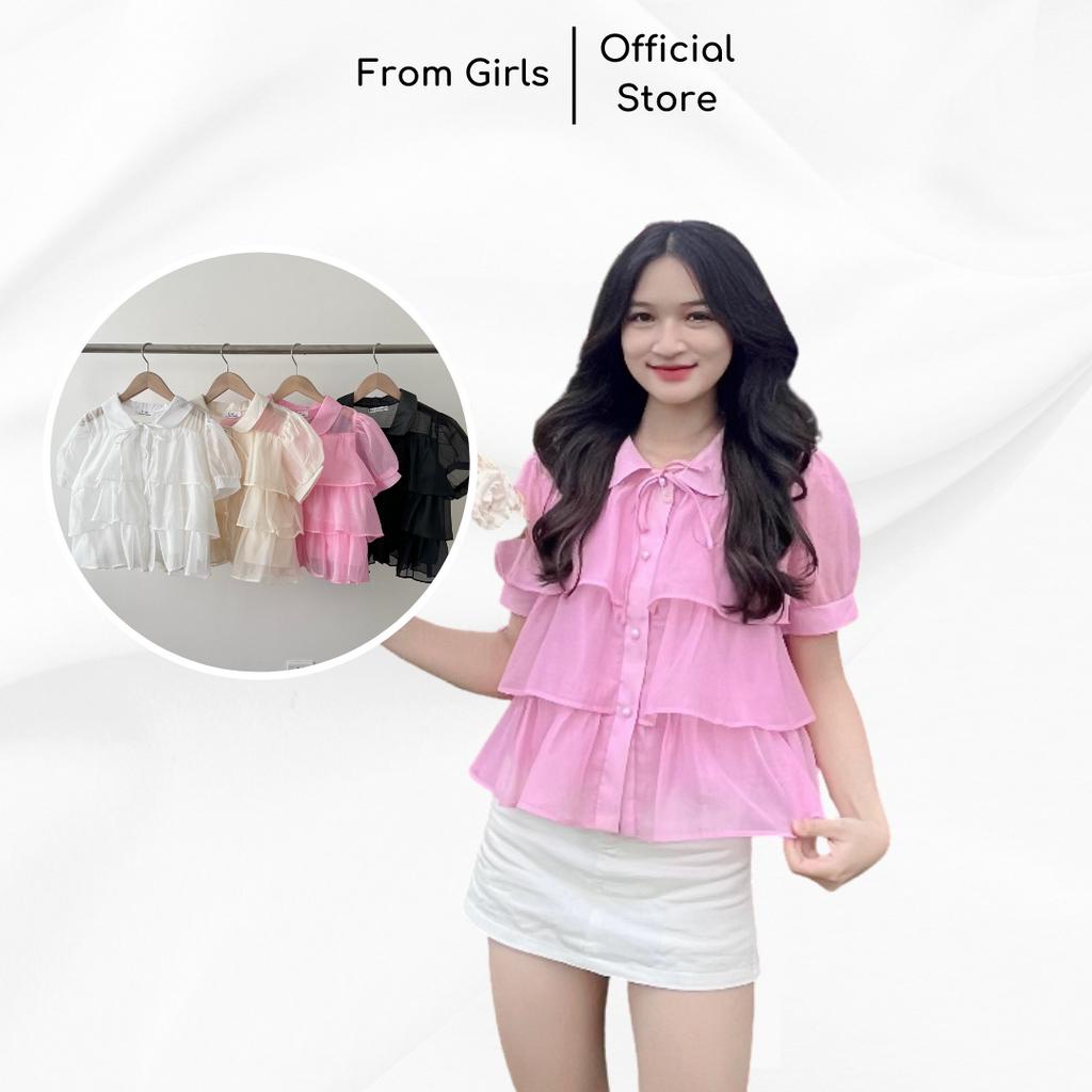 Áo babydoll voan tầng, áo sơ mi babydoll tay ngắn cổ bèo tiểu thư - SM215 | Shopee Việt Nam