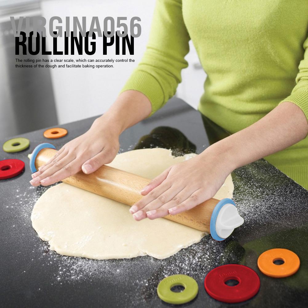 Virgina056 Wood Adjustable Thickness Rolling Pin Flour Stick Dough ...