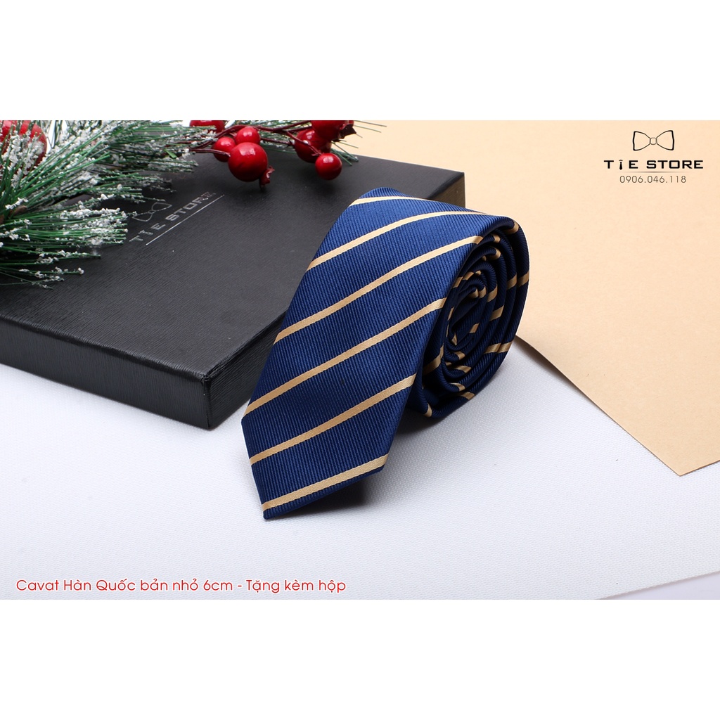 Cà Vạt Nam Bản nhỏ 6cm Xanh kẻ vàng - Cavat Hàn Quốc Cao Cấp Full box | Shopee Việt Nam