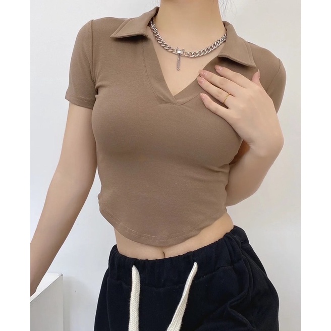 áo crotop cổ v, áo crotop cotton cổ trụ | Shopee Việt Nam