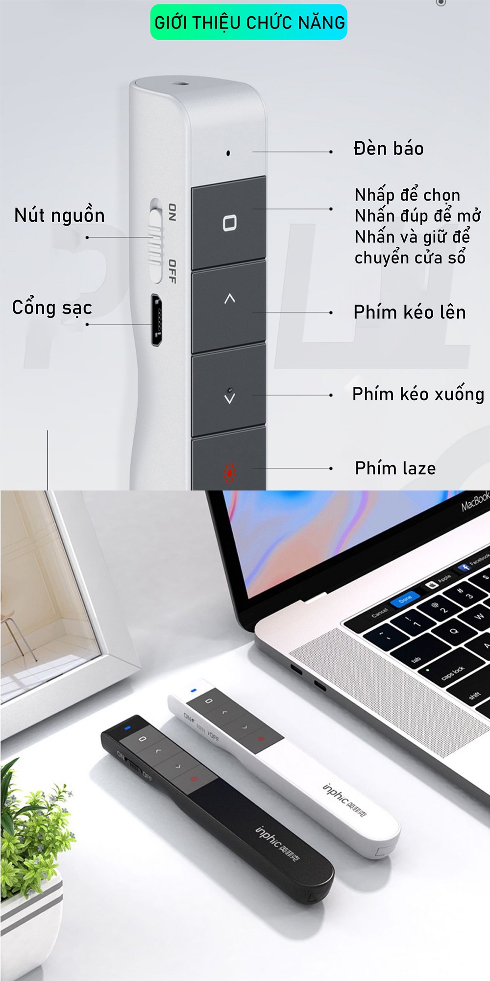 Bút Trình Chiếu Powerpoint Thuyết Trình Laser SIDOTECH Inphic L1P Chiếu ...