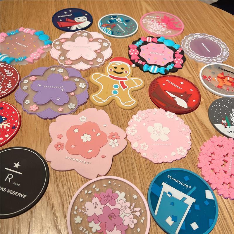 STARBUCKS Miếng Lót Ly Hình Tròn Bằng Silicon Họa Tiết Hoa Anh Đào Dễ ...