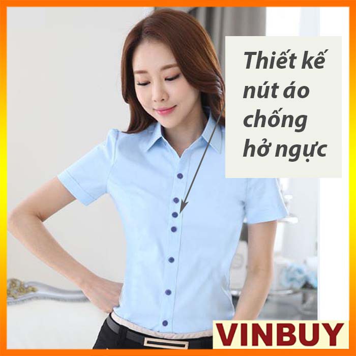 Sơ mi tay ngắn nữ LULY VINBUY , áo có 3 nút chống hở ngực khi mặc áo sơ ...