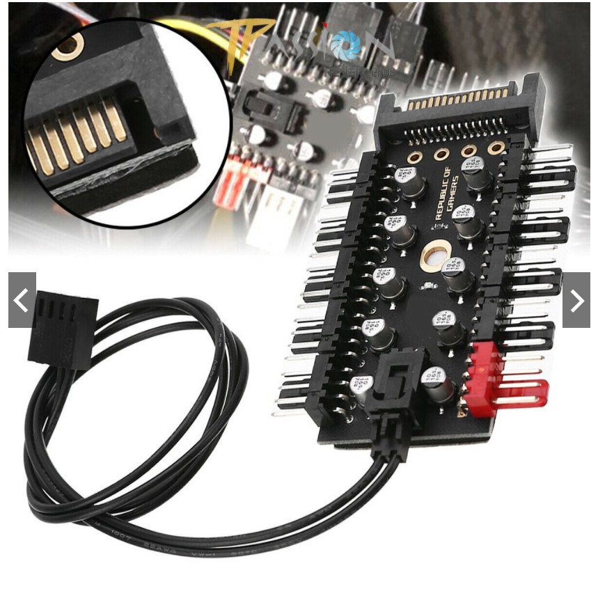 Bộ Chia Quạt Fan HUB ROG 10 cổng Fan Case 4 pin với nguồn cấp điện ATA ...