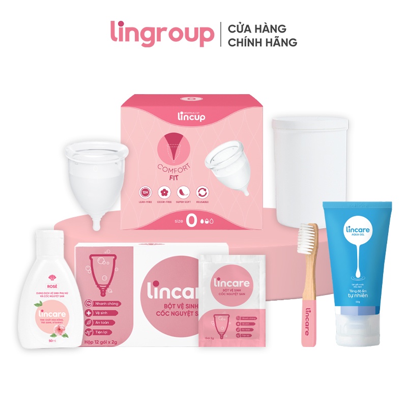 Cốc nguyệt san Lincup chính hãng size 25ml/34ml/40ml nhập khẩu Mỹ và bộ 4 sản phẩm thiết yếu hỗ ...