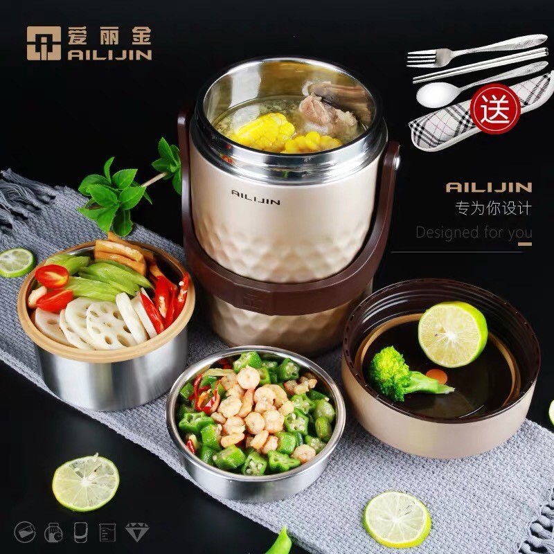 Cặp lồng giữ nhiệt 3 ngăn inox 304 AILIJIN màu | Shopee Việt Nam