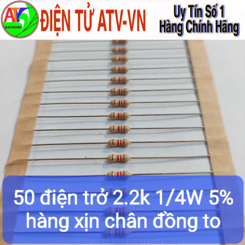 50 điện trở 2.2k 2k2 1/4W 5% hàng xịn chân đồng to | Shopee Việt Nam