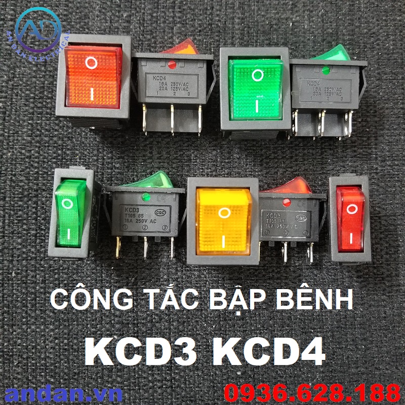 Công tắc bập bênh KCD3 KCD4, 3 chân 4 chân 6 chân, 16A 250V có đèn đỏ ...