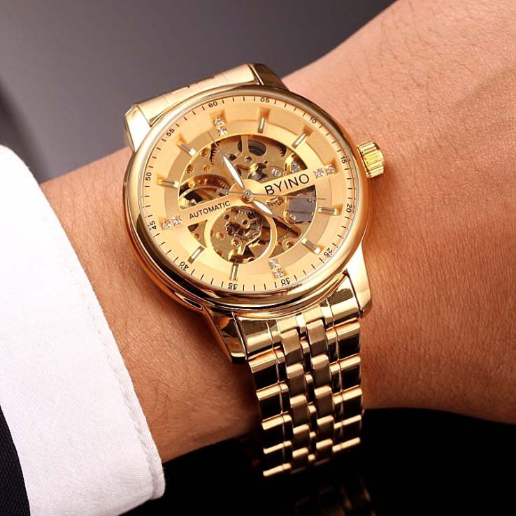 Đồng hồ nam Byino 8777 cơ tự động lộ máy dây thép không gỉ | Shopee ...