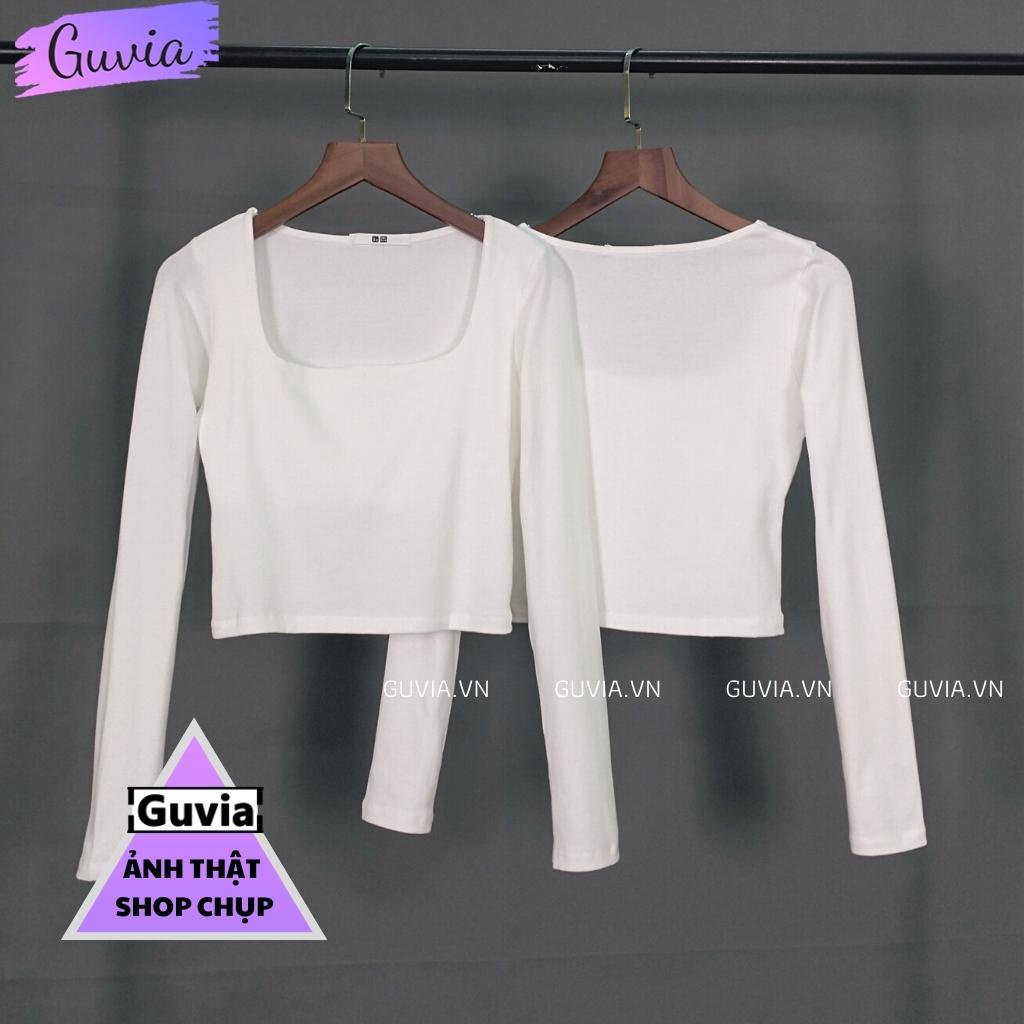 Áo Croptop Nữ Cổ Vuông Tay Dài Ôm Body Co Giãn Tốt, Áo Croptop Tay Dài Cổ Vuông Thun Borip GUVIA ...
