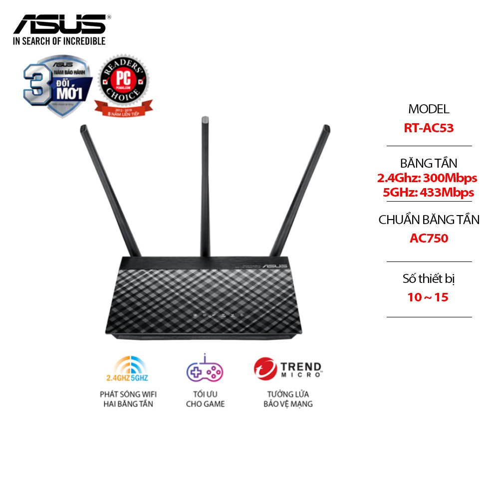 Bộ phát wifi Asus RT-AC53 Chuẩn AC750, 2 băng tần - Chính Hãng | Shopee Việt Nam