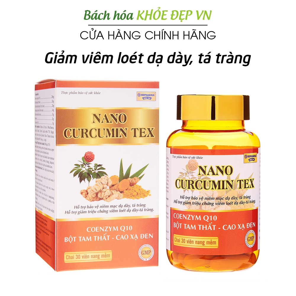 Viên tinh nghệ Nano Curcumin Tam Thất Xạ Đen giảm viêm loét dạ dày, tá tràng - 30 viên [Nano ...