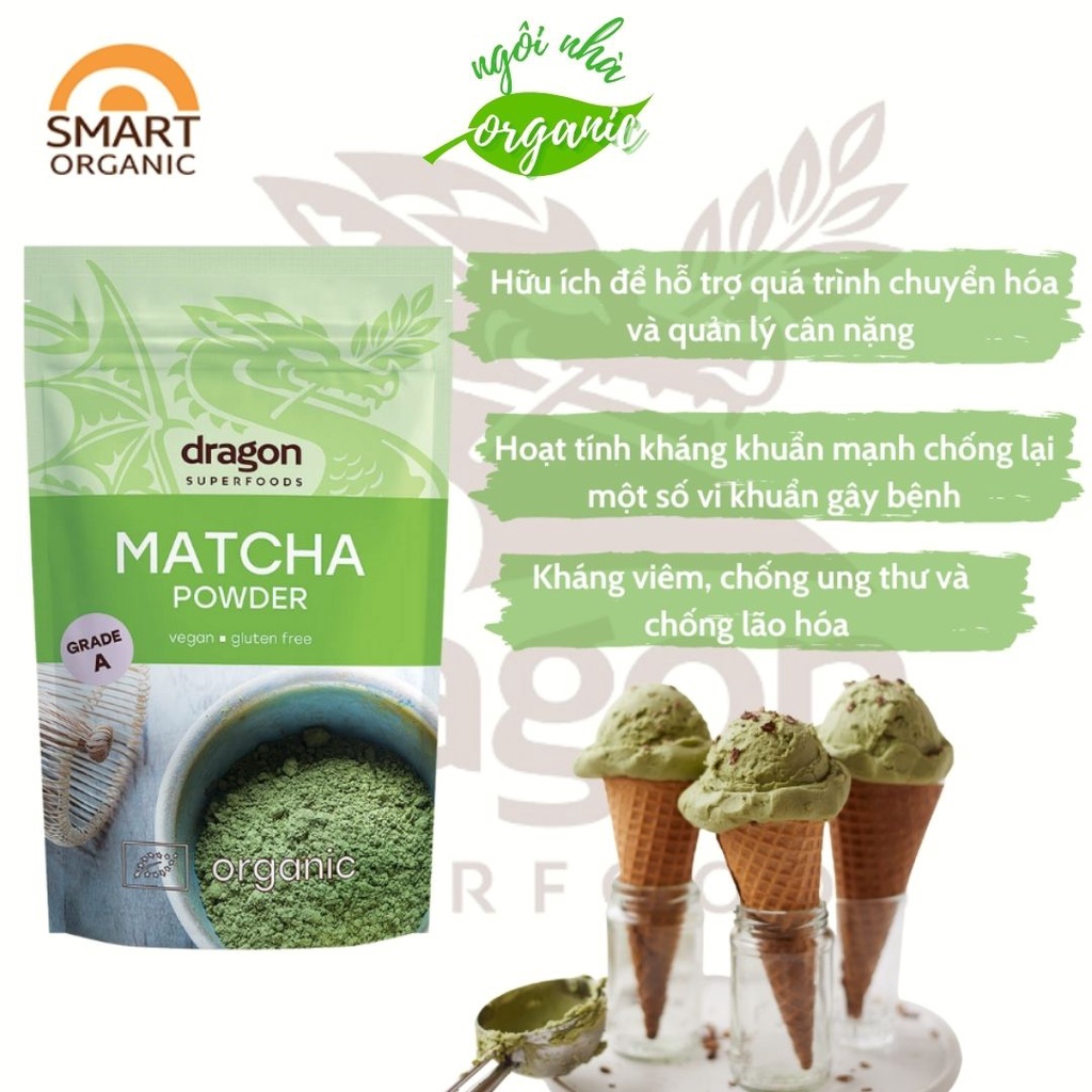 Bột Matcha trà xanh hữu cơ nguyên chất cao cấp 100g Dragon Superfoods ...