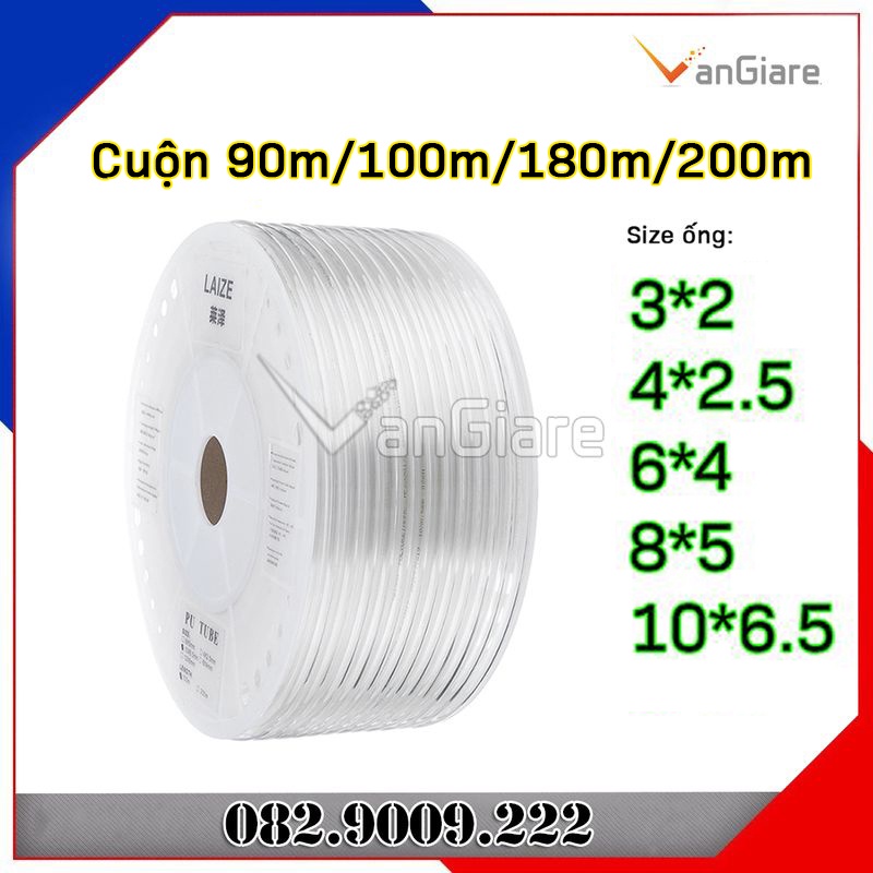 (Bán theo cuộn 90m, 100m, 180m, 200m) Ống khí nén, ống hơi PU 3mm 4mm 6mm 8mm 10mm màu trắng ...