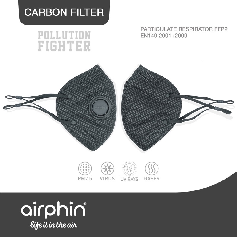 Khẩu trang Airphin FFP2 Pollution Fighter - Người lớn - màu Đen -2 size ...
