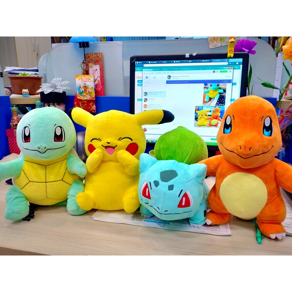 Gấu Bông Pokemon 4 bé cơ bản Pikachu, Fushigidane, Hitokage, Zenigame ...