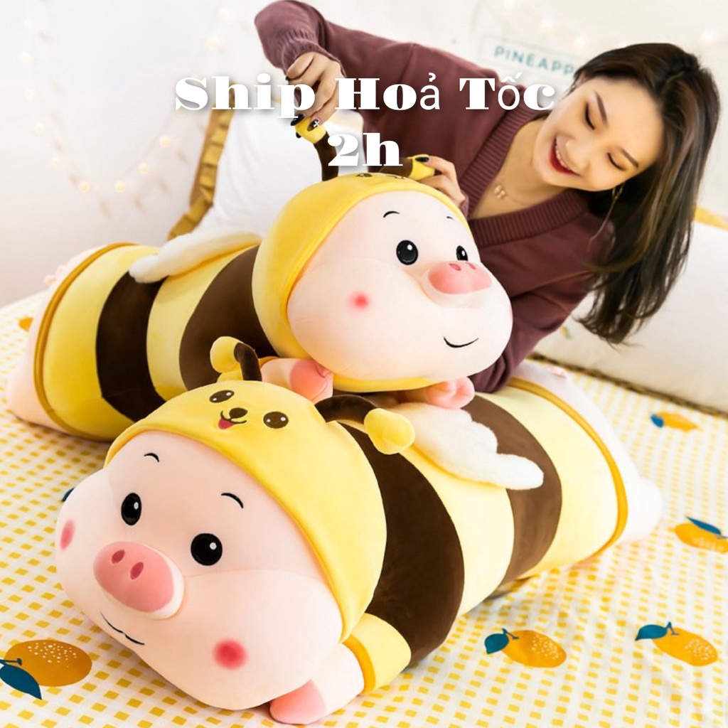 Gấu Bông Heo Cosplay Ong Vàng Nằm Siêu Cưng size 1m2/90cm/70cm, Gối Ôm ...