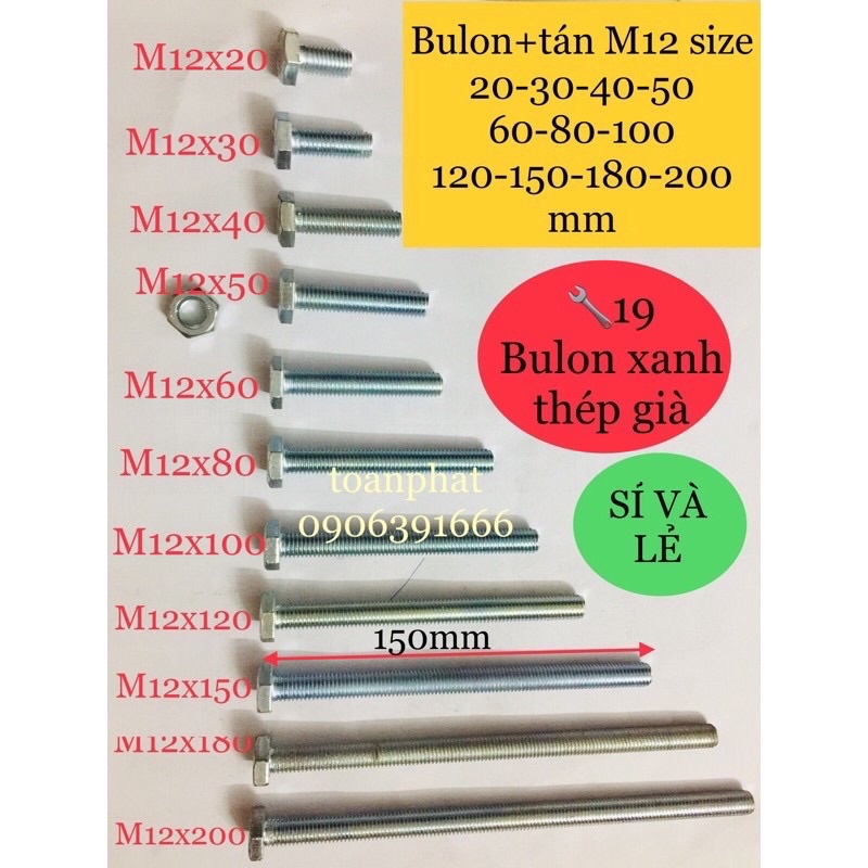 20 bộ bulon + tán M12| size M12x40/M12x50 mm | Shopee Việt Nam