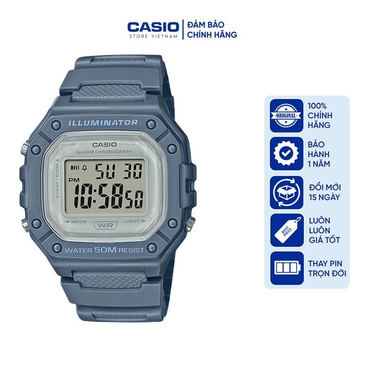 Đồng hồ Unisex Casio W-218HC-2AVDF, đồng hồ chính hãng, màu xanh ...