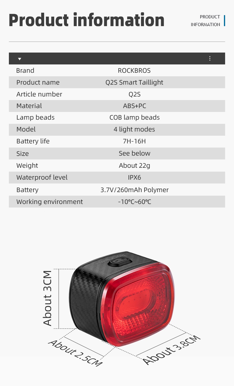 [Đóng gói bởi Shopee] Đèn Hậu Xe Đạp ROCKBROS Q2S Thông Minh, Chống Nước IPX6, Sạc USB Tiện Lợi ...