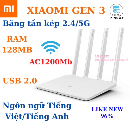 [BH 12 Tháng] Bộ phát wifi Xiaomi Gen 3 AC1200Mb RAM 128MB băng tần kép ...