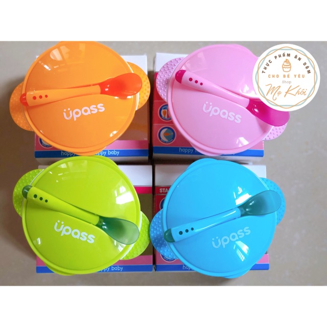 Bát ăn dặm chống đổ kèm nắp và thìa cảm ứng nhiệt Upass Thái Lan | Shopee Việt Nam