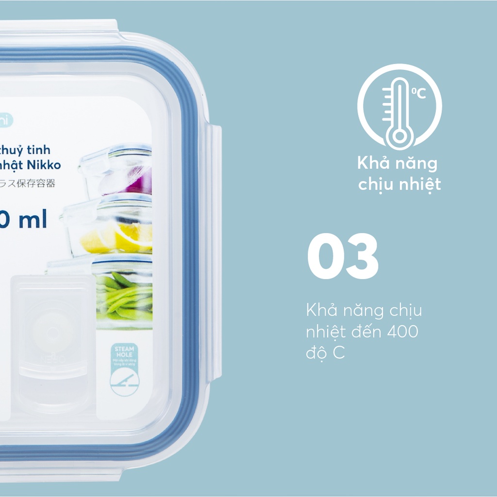 Hộp thuỷ tinh chữ nhật Inochi - Nikko - Đựng thực phẩm, đồ ăn, thức ăn ...