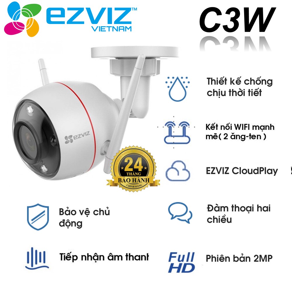 Camera ngoài trời tích hợp còi C3W- đèn chớp báo động 2MP | Shopee Việt Nam