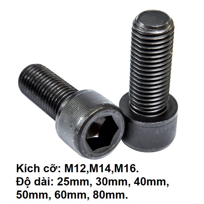 Combo 4 con Bu lông M12/M14/M16 lục giác chìm đầu trụ thép đen công ...