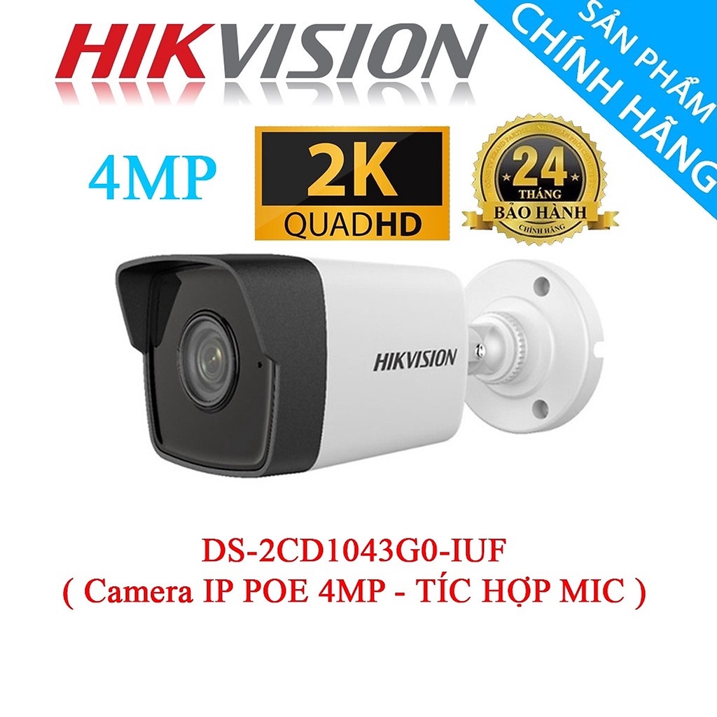 CAMERA IP 4M 2K HIKVISION DS-2CD1043G0-IUF mic thu âm và khe cắm thẻ ...