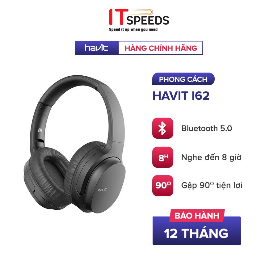Tai Nghe Bluetooth Headphone HAVIT i62, Driver 40mm, Bluetooth 5.0, Nghe Đến 8H, Gập Gọn 90 ...
